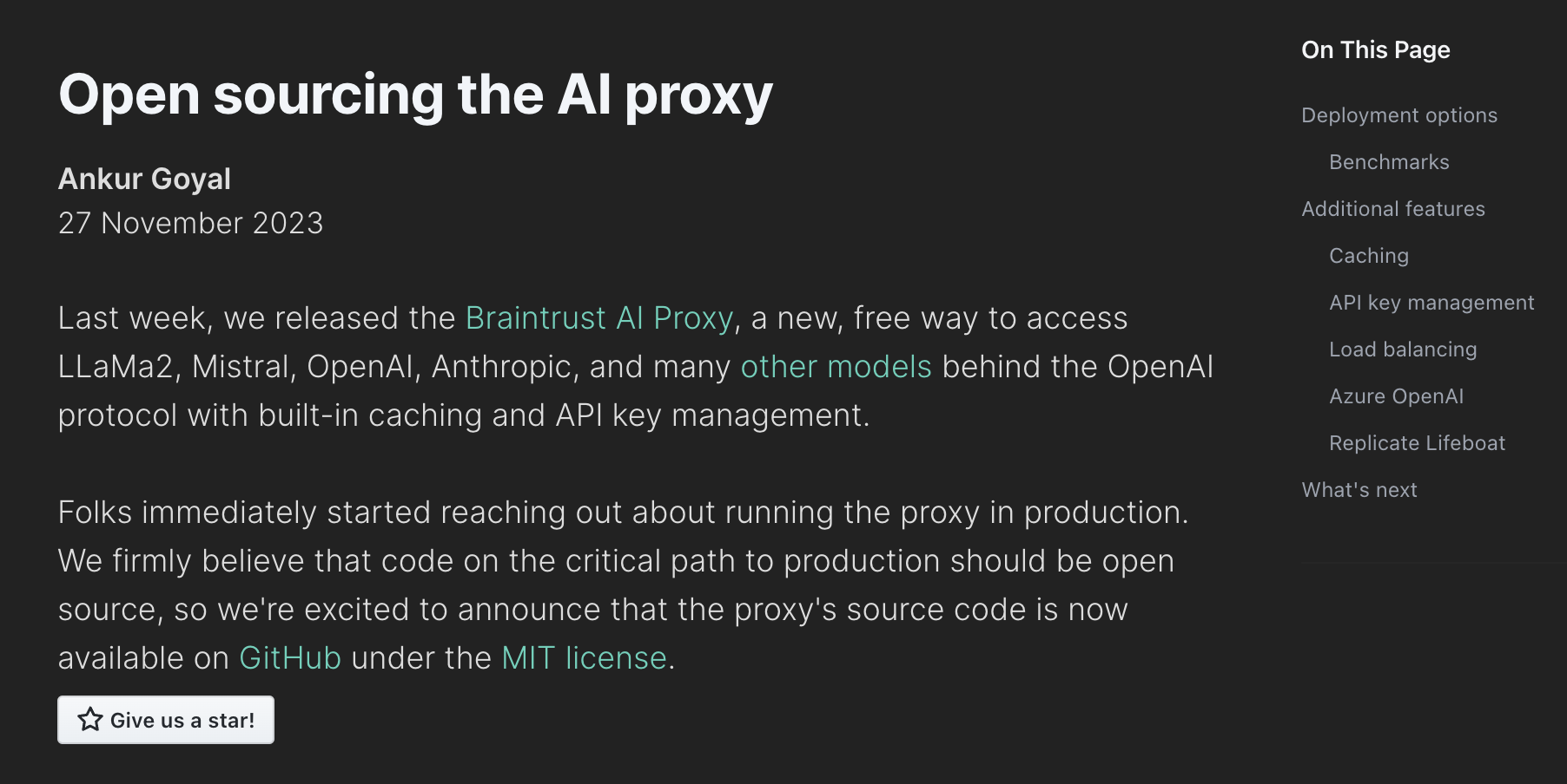 Open sourcing the AI proxy — Braintrust Open sourcing the AI proxy — Braintrust